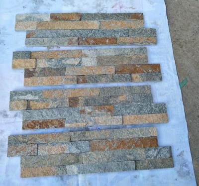 China Rusty yellow beige grey slate wall cladding Cultured sotne tiles panels stacked stone ledge stone glued wall panels for sale