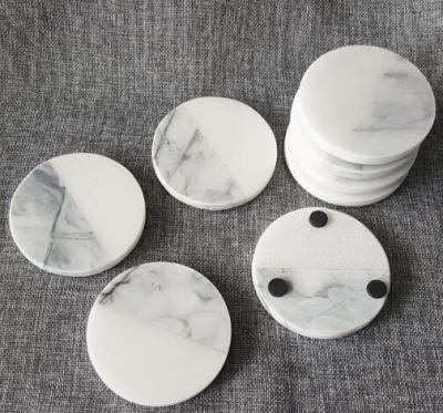 China natural marble stone round coaster with rubble backing 10mm diameter for sale