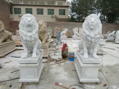 China Garden decoration statues outdoor granite handcarved lions sculptures white lions beige lions for sale
