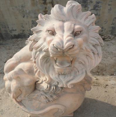 China Garden decoration statues outdoor granite handcarved lions sculptures red colour stone lions for sale