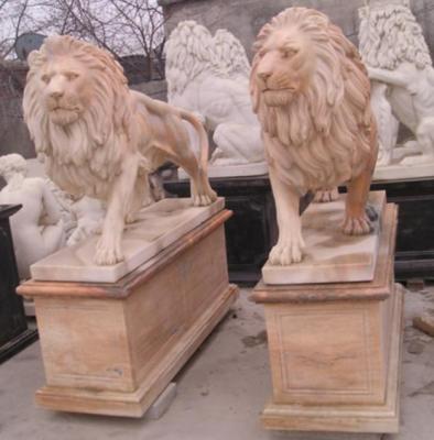 China Garden decoration statues outdoor granite handcarved lions sculptures red colour stone lions for sale