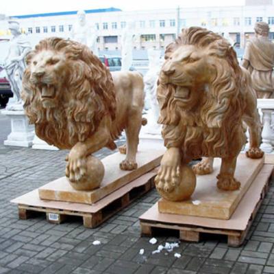 China Garden decoration statues outdoor granite handcarved lions sculptures red colour stone lions for sale