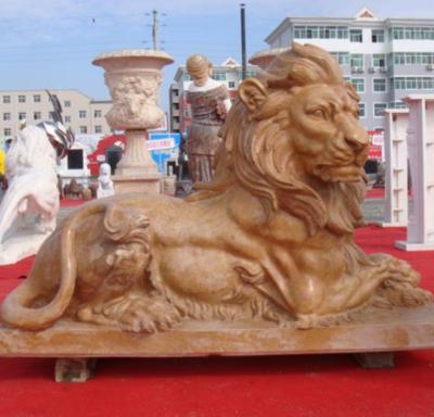 China Garden decoration statues outdoor granite handcarved lions sculptures red colour stone lions for sale