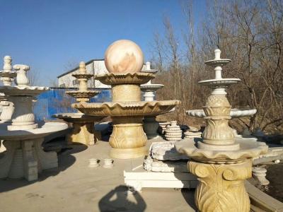 China beige cream yellow marble stone landscape water fountain outdoor decorations for sale