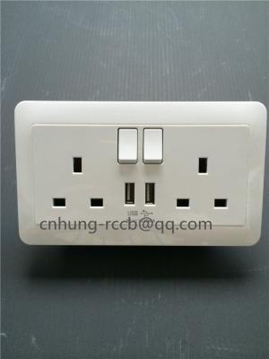 China CNHUNG switch 13A 2 Gang SP Switched BS Socket with dual USB for sale