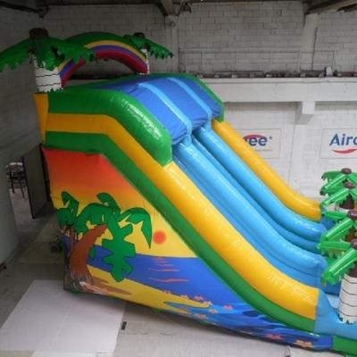 China 20m Tropical Massive Giant Inflatable Water Slide Green With Palm Trees for sale