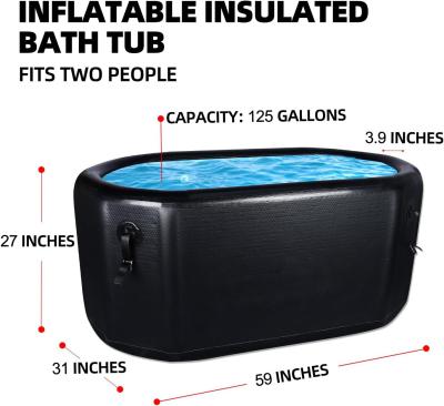 China Freestanding Soaking Tub Oval Black Inflatable Cold Tub Inflatable Hot Tub Spa With Insulated Lid Anti-Slid Bottom for sale