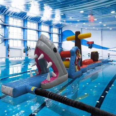 China Personalized 12M Shark Pirate Peril Pool Inflatable Obstacle Course For Exciting Water Fun At Beaches And Pools for sale