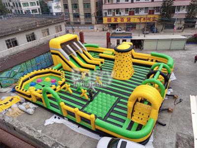 China Giant Outdoor Water Dry Inflatable Theme Park National Indoor Big Bounce House With Wipe Out Game Slide Climbing Wall for sale