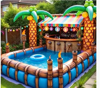 China Tropical Tiki Inflatable Floating Pool Bar – Ultimate Backyard Luau Party Station for sale