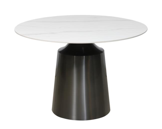 Modern white round dining table - front view