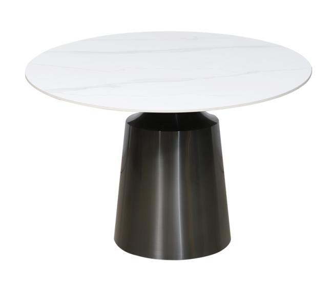 Modern white round dining table - side view