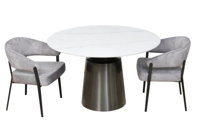 Modern white round dining table - top view