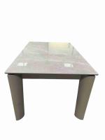 China 1500*850mm Ceramic Top Dining Table Custom With Fixed Type Light Grey Metal Base for sale