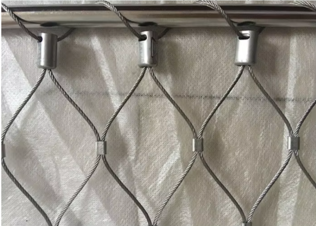 Close-up of stainless steel wire rope mesh