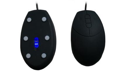 China Black color water proof medical mouse with blue optical LED light, silicone waterproof mouse for sale