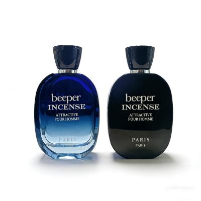 China 100ml Empty Beeper Incense Style Blue Glass Perfume Bottle Refillable Cologne Container for Men, Premium Decorative Frag for sale