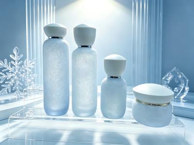 China Premium Frosted Glass Bottles & Jars with Pump/Spray & White Caps, Crackle Pattern for Cosmetics, Face Cream, Lotion, Serum, Toner, Skincare, 120ml/100ml/40ml/50g/30g for sale