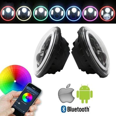 China Best Selling Multi Colors 47w 7'' round Headlight,4x4 offroad 7inch Led Headlight RGB High Low Beam Halo Ring for sale