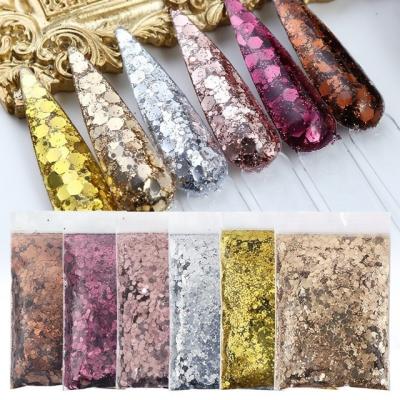 China DIY Bagged Nail Astringent Glitter Flax Drop Glue Fill Flash Sheet Chunky Mixes Gold Glitter with Materials and OEM/ODM for sale