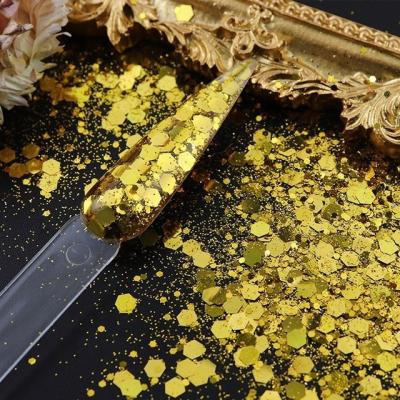China DIY Bagged Nail Astringent Glitter Flax Drop Glue Fill Flash Sheet Chunky Mixes Gold Glitter with Materials and OEM/ODM for sale