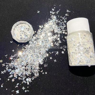 China Solvent Resistant Flax Flash Mirror Silver High Flash Silver Anomalous Star Moon Quadpoint Star Mixed Glitter 180-200°C for sale