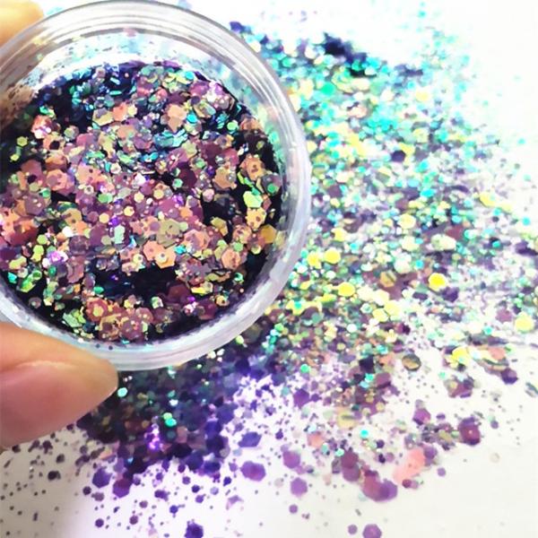 Quality OEM/ODM Yes.We Provide OEM Chameleon Chunky Polyester Nail Body Chunky Mix for sale