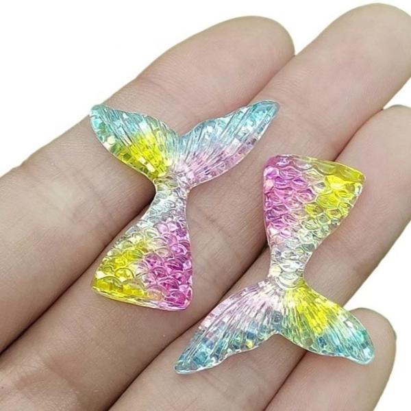 Quality ployester Resin Glitter Mermaid Sea Shall and Glitter Sequin Mermaid Tail Resin Flat Back DIY Clip Thin Resin Crafts for sale