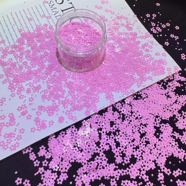 Quality Polyester Plum Blossom Flowers Nail Art Glitter Sequins Acrylic Powder Star Heart Bulk Bagged Minimum 1kg with 3mm Sequins for sale