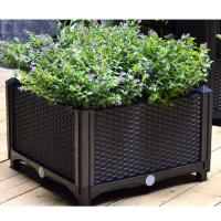 China PP Plastic Square Stackable Raised Garden Bed Planter Box 40x40x37cm Brown for sale
