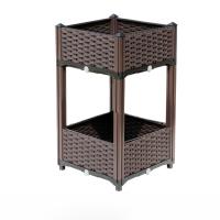 China Plastic Elevated Planter Box 80x40x22cm with Wheels Double Layer Brown for sale