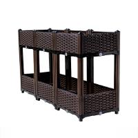 China Plastic Elevated Planter Box 80x40x22cm with Wheels Double Layer Brown for sale