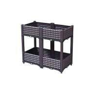 China Plastic Elevated Planter Box 80x40x22cm with Wheels Double Layer Brown for sale