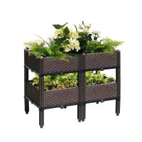 China Storable Hand Woven Long Plastic Planter Box Elevated Planter Box Plastic 60x20x15cm for sale