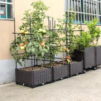 China Double Layer 71cm High Plastic Garden Planter Box Outdoor Elevated Flower Bed for sale