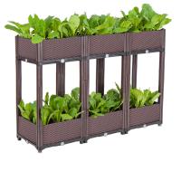 China Double Layer 71cm High Plastic Garden Planter Box Outdoor Elevated Flower Bed for sale