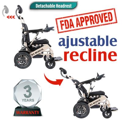 中国 KSM-601 Reclining electric wheelchair for disabled recliner power foldable wheelchair with remote control and latex cushion 販売のため
