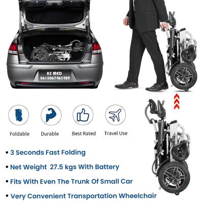 中国 KSM-601 Reclining electric wheelchair for disabled recliner power foldable wheelchair with remote control and latex cushion 販売のため