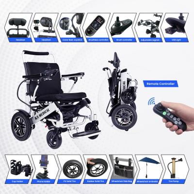 中国 KSM-601 Reclining electric wheelchair for disabled recliner power foldable wheelchair with remote control and latex cushion 販売のため