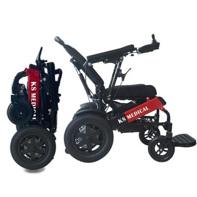 Cina 601S Brushless 500W reclining foldable electric wheelchair price with 6AH airline approved battery remote controlled wheelchair in vendita