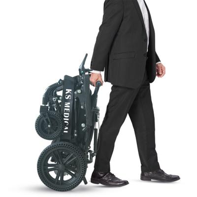 Cina KSM-601L Foldable Electric Wheelchair with LCD Voice Joystick Controller Airline Approved Lithium Battery Power Wheelchair in vendita