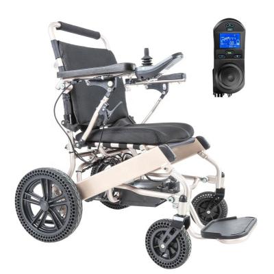 Cina KSM-601L Lightweight foldable wheelchair LCD joystick auto manual reclining backrest power wheelchair for travel in vendita