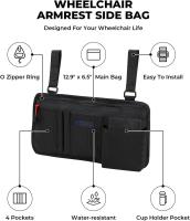 China Wheelchair Side Storage Bag 36x19cm Polyester Three Layer Pouch for Manual Electric Wheelchair for sale