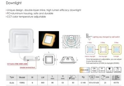 Cina 3CCT 3Step Interior Lighting Muare Recesseini Sqd Track Wall Washer Spotlight Downlight LED in vendita