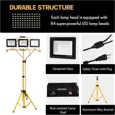 China Adjustable Folding Tripod Stand Work Light with 21000lm Lamp Luminous Flux and 3 Heads for sale