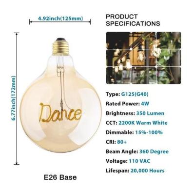 Cina 4W Lampada a filamento a LED dimmabile Serie G125 Ciao Lettera d'amore Base vetro Ambrone chiaro in vendita