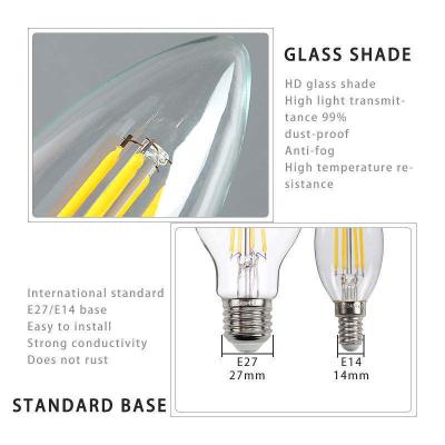 China ETL Listado C35 E11 lâmpada de filamento LED 4W 120C Dimmable 500lm 0,06kg para economia de energia à venda
