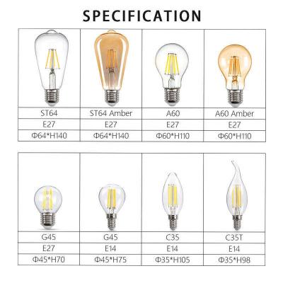 China ETL Listado C35 E11 lâmpada de filamento LED 4W 120C Dimmable 500lm 0,06kg para economia de energia à venda
