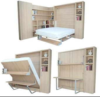 China Vertical Folding Wall bed with Desk and Bookshelf for Apartment for sale