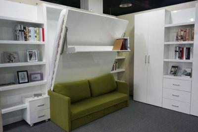 China Hotel Use Double Wall Bed with Sofa and Shelf , White Color E1 Grade Material for sale